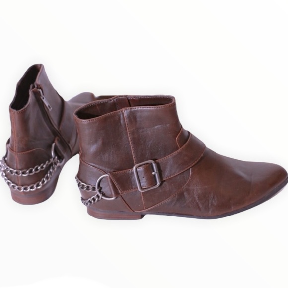 Zara | Shoes | Zara Trf Brown Leather Chain Ankle Boots | Poshmark